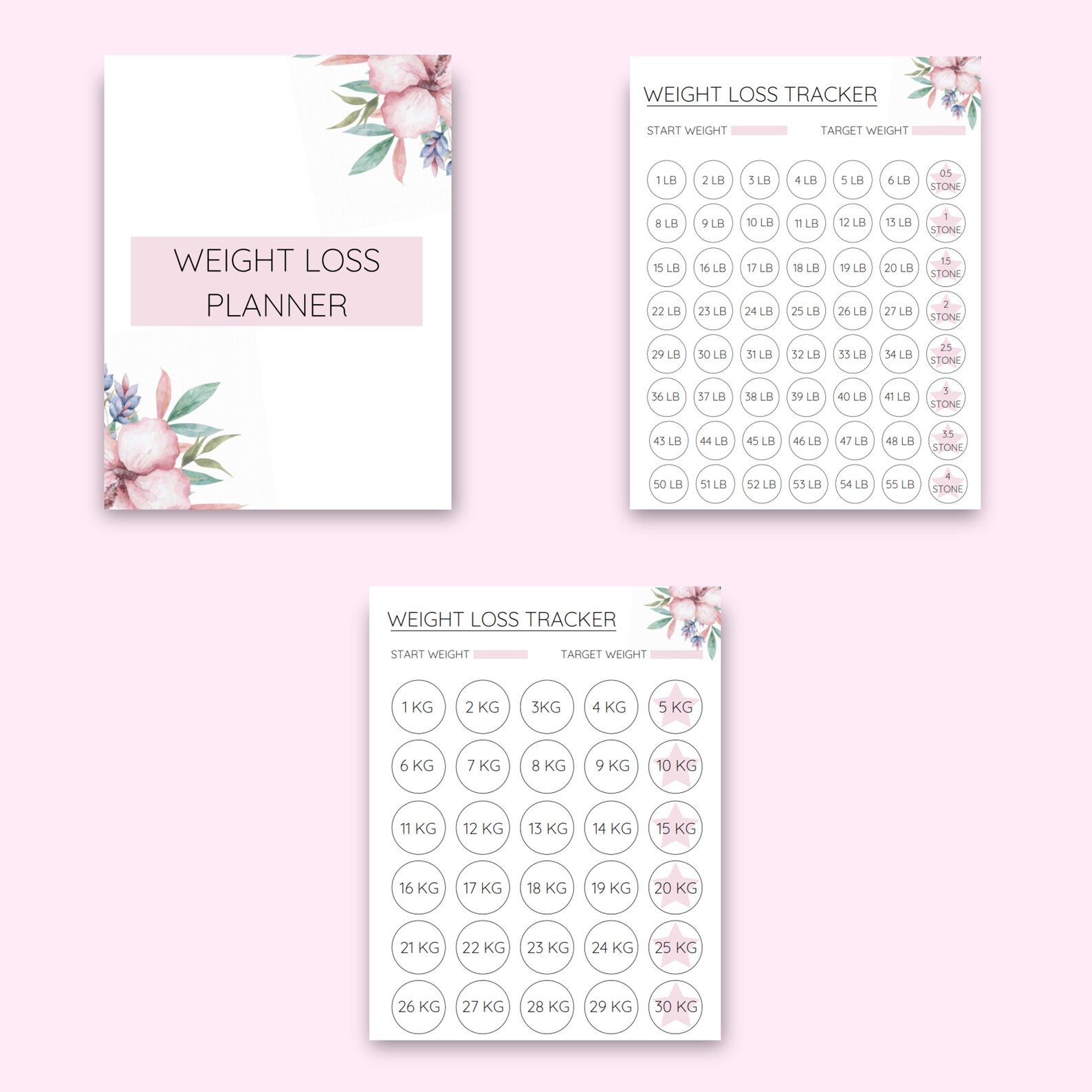 Printable Weight Loss Planner Bundle in Pounds & Kilograms Lbs Kg, Body ...
