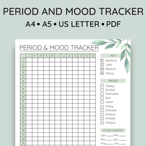 Printable PMS Symptom Tracker, Period Tracker, Monthly Menstrual Cycle ...