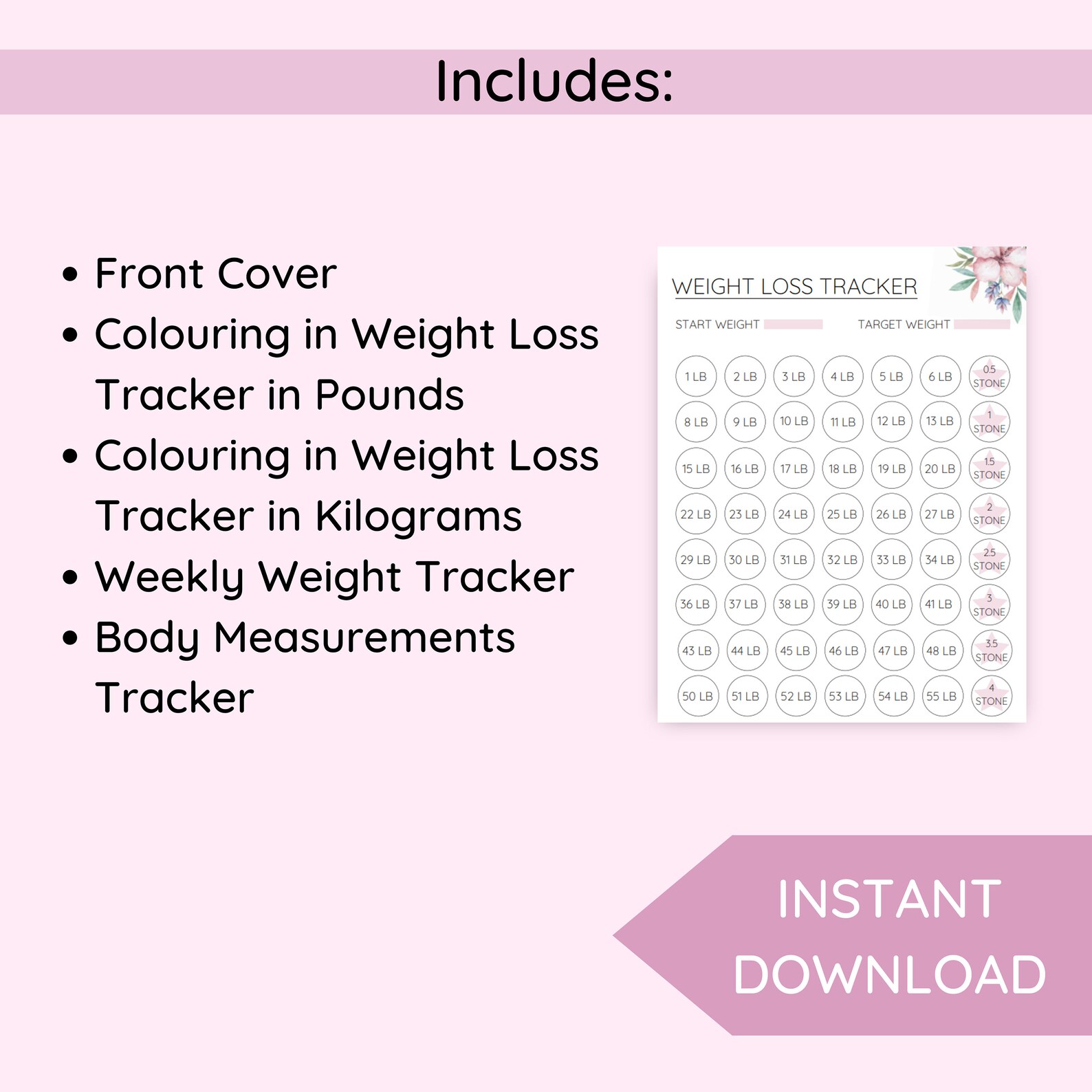 Printable Weight Loss Planner Bundle in Pounds & Kilograms Lbs Kg, Body ...