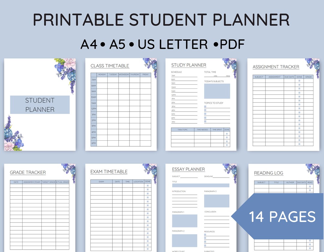 Printable Student Planner Academic Planner University - Etsy