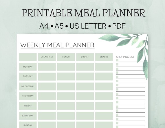 Paper & Party Supplies Green Menu Planner Printable Calendars ...