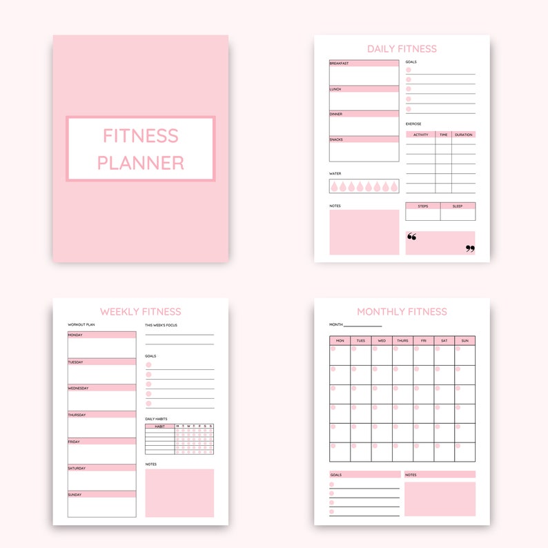 Printable Health & Fitness Planner Bundle, Exercise Planner, Workout ...
