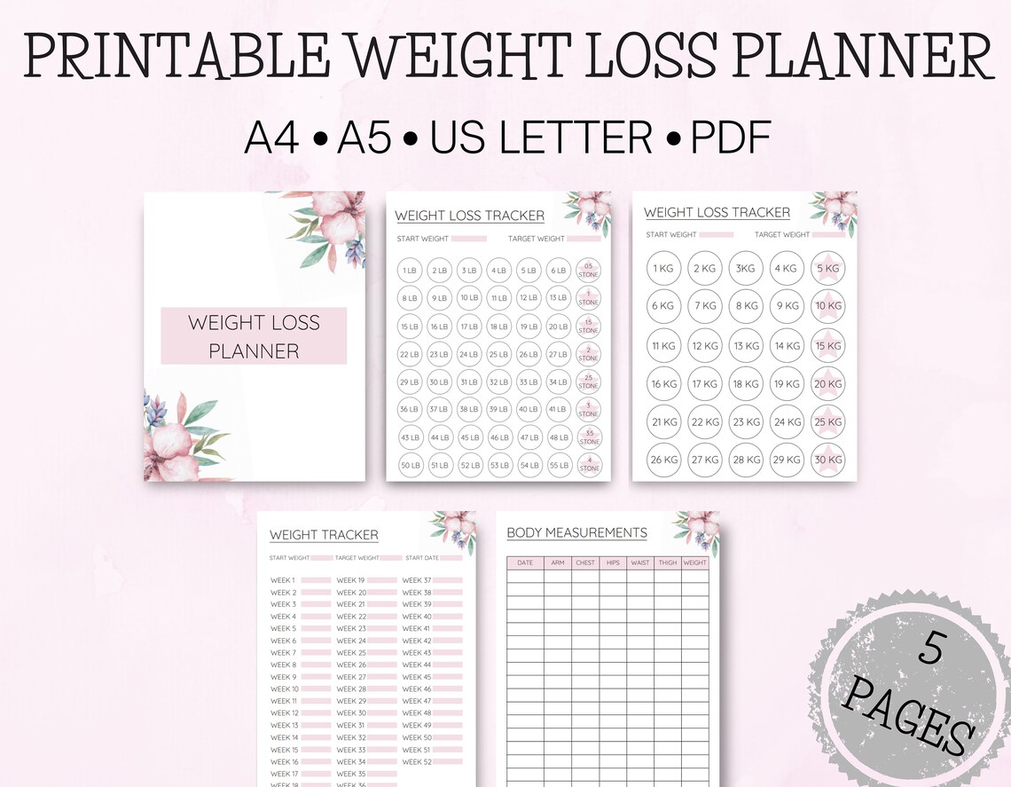 Printable Weight Loss Planner Bundle in Pounds & Kilograms Lbs - Etsy