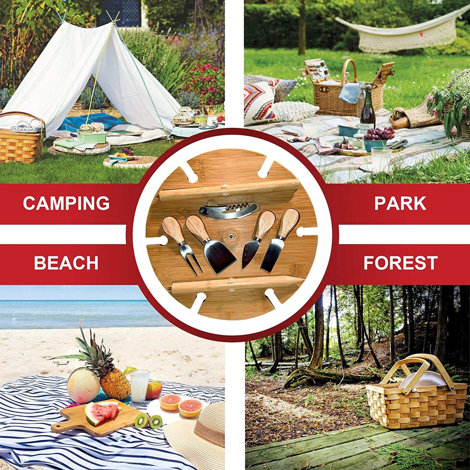 Bamboo Portable Beach Table for Sand and Grass Utensils and | Etsy