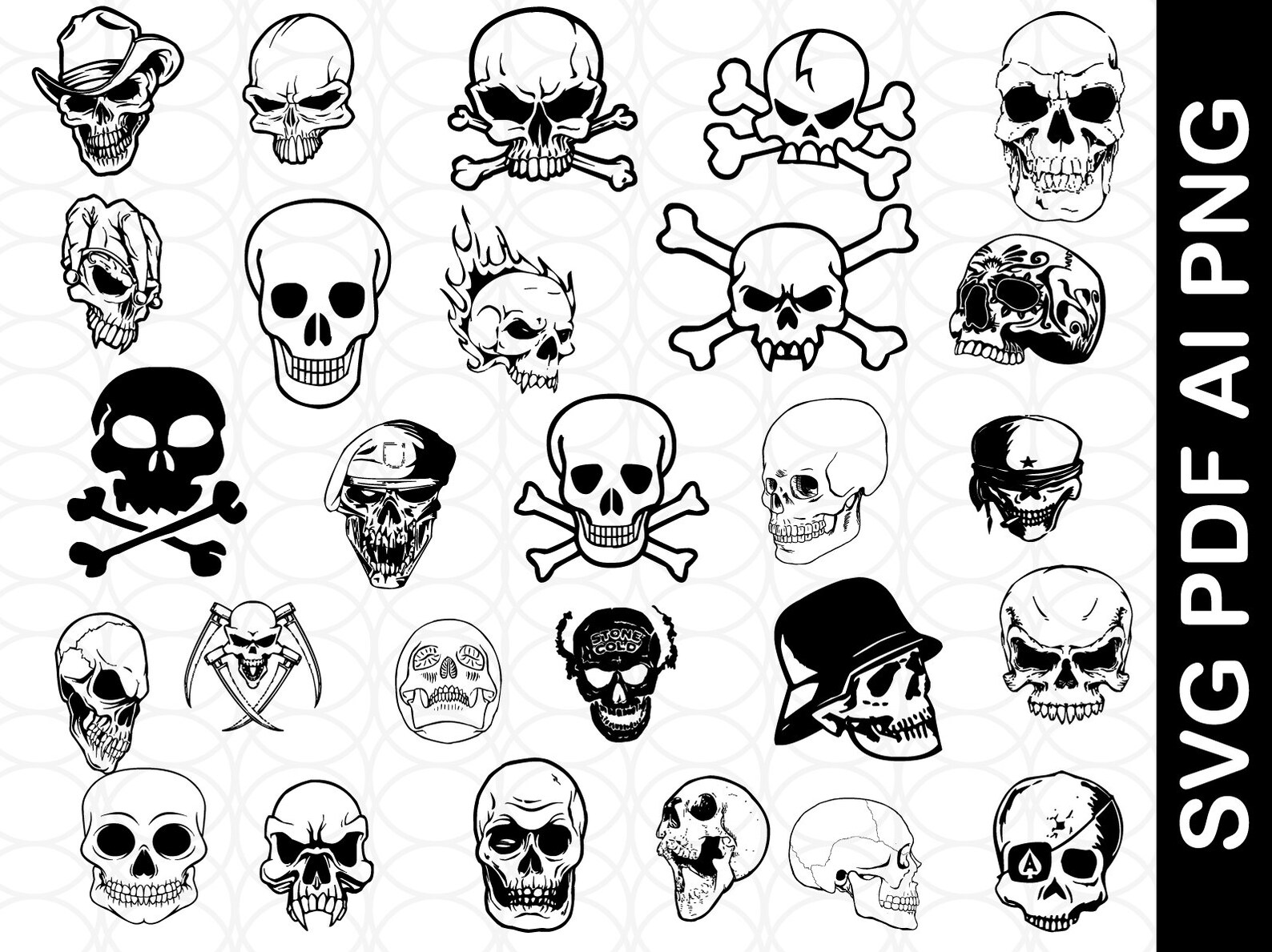 Skull Bundle Svg, Skull Clipart, Cut Files, Silhouette, Files for ...
