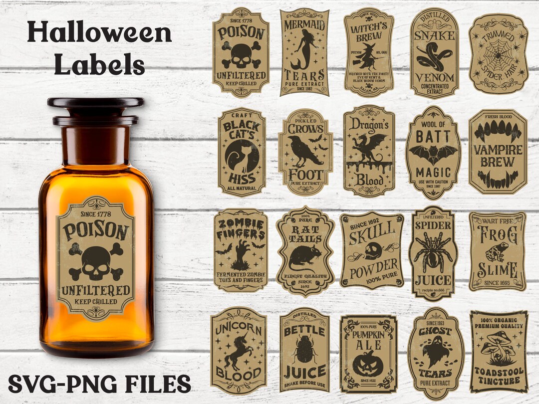 Halloween Potion Labels SVG, PNG, Apothecary Wizard Bottle Labels - Etsy