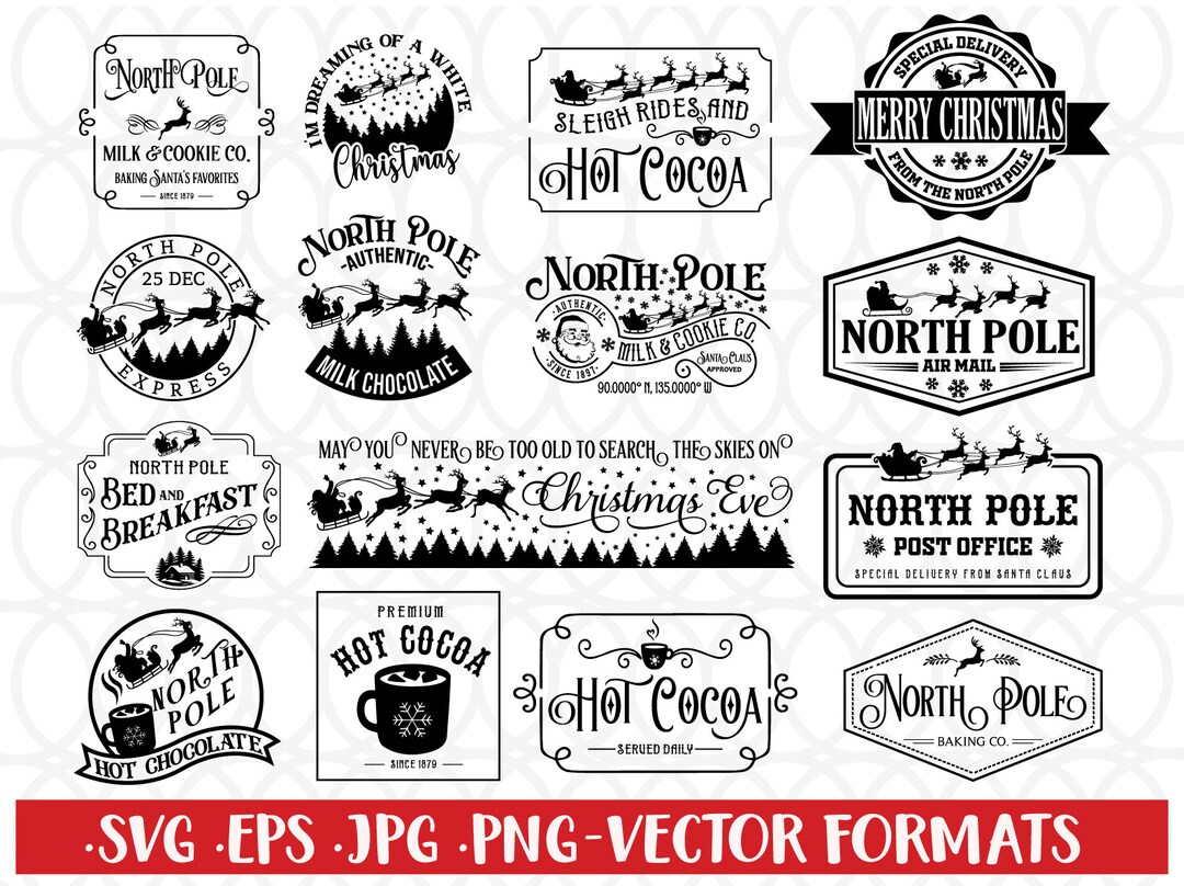 North Pole Svg Bundle, North Pole Mail Express Post Svg, Santa Claus ...