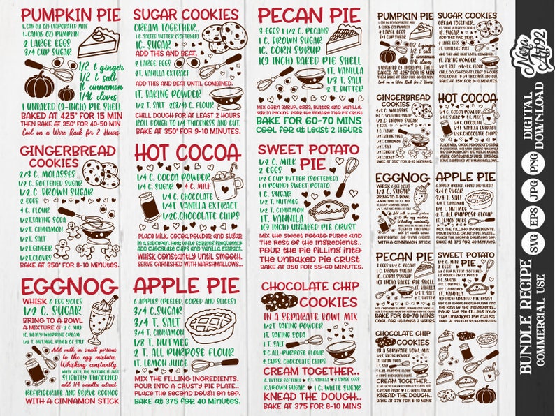 Bundle Recipe SVG, Kitchen SVG Bundle, Chocolate Chip Cookie Recipe SVG ...