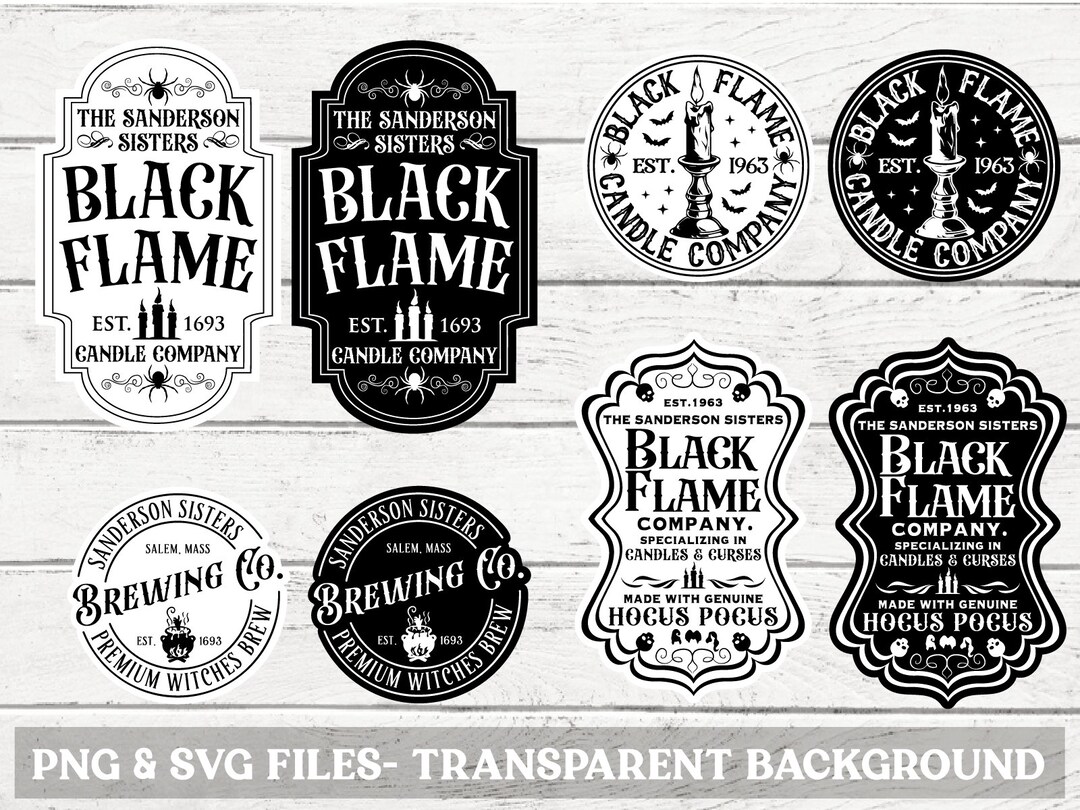 Black Flame Company Label Parody PNG, Hocus Pocus, Black Flame Candle, Sanderson Sisters Witches ...