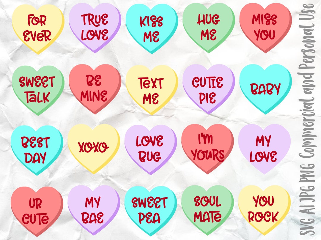 Conversation Hearts SVG Bundle, Valentines Day Set Svg, Hearts SVG ...