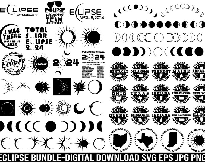 Moon Phase Svg Bundle, Solar Eclipse Svg, Blacked Out In, Astronomy Svg ...