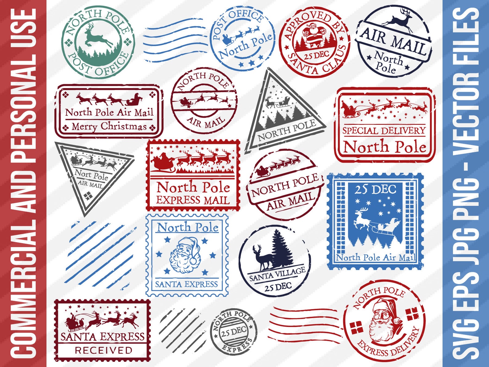 North Pole Stamps Bundle Svg Christmas Post Stamps Bundle - Etsy