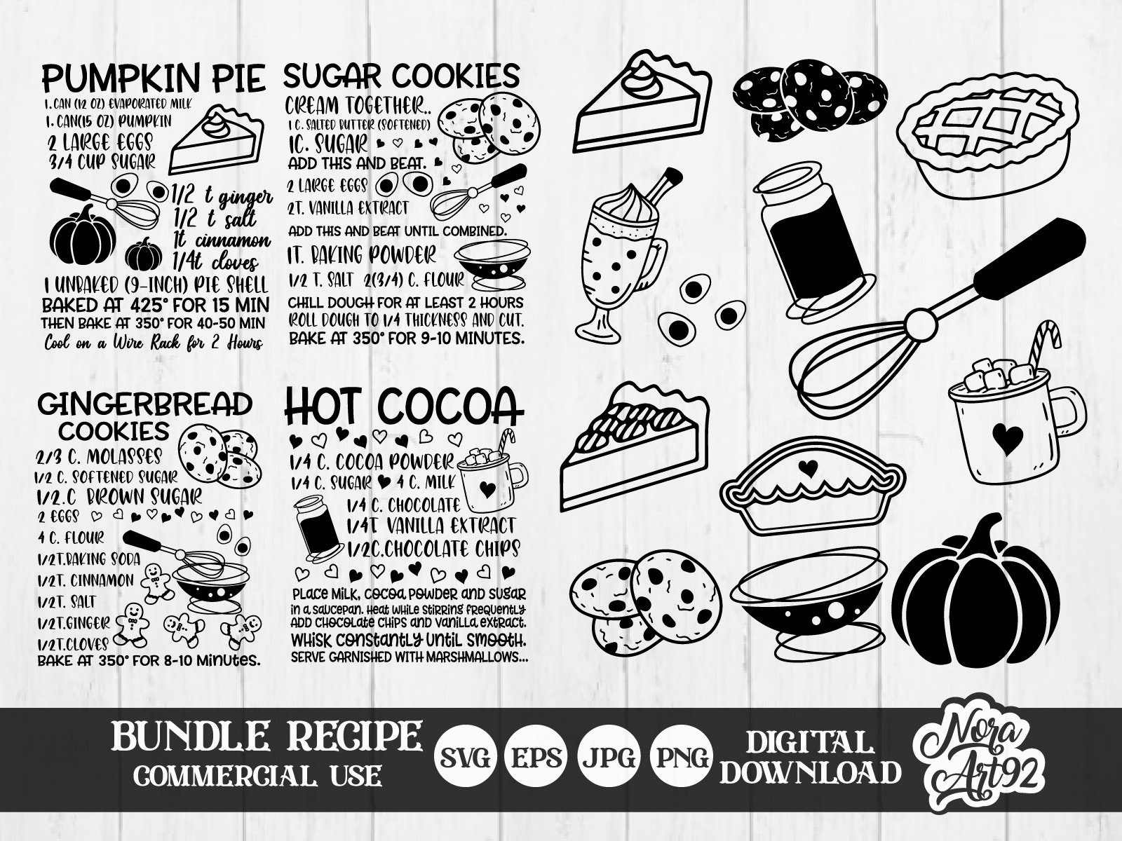 Bundle Recipe SVG, Kitchen SVG Bundle, Chocolate Chip Cookie Recipe SVG ...