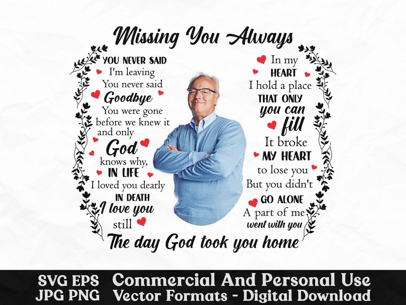 Missing You Always, Memorial Photo Svg, Memorial Poem Svg for Loss of ...