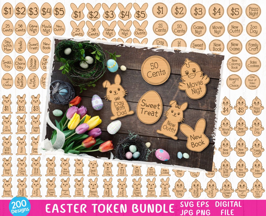 Easter Token Bundle SVG, Easter Egg Filler SVG, Laser Cut File ...