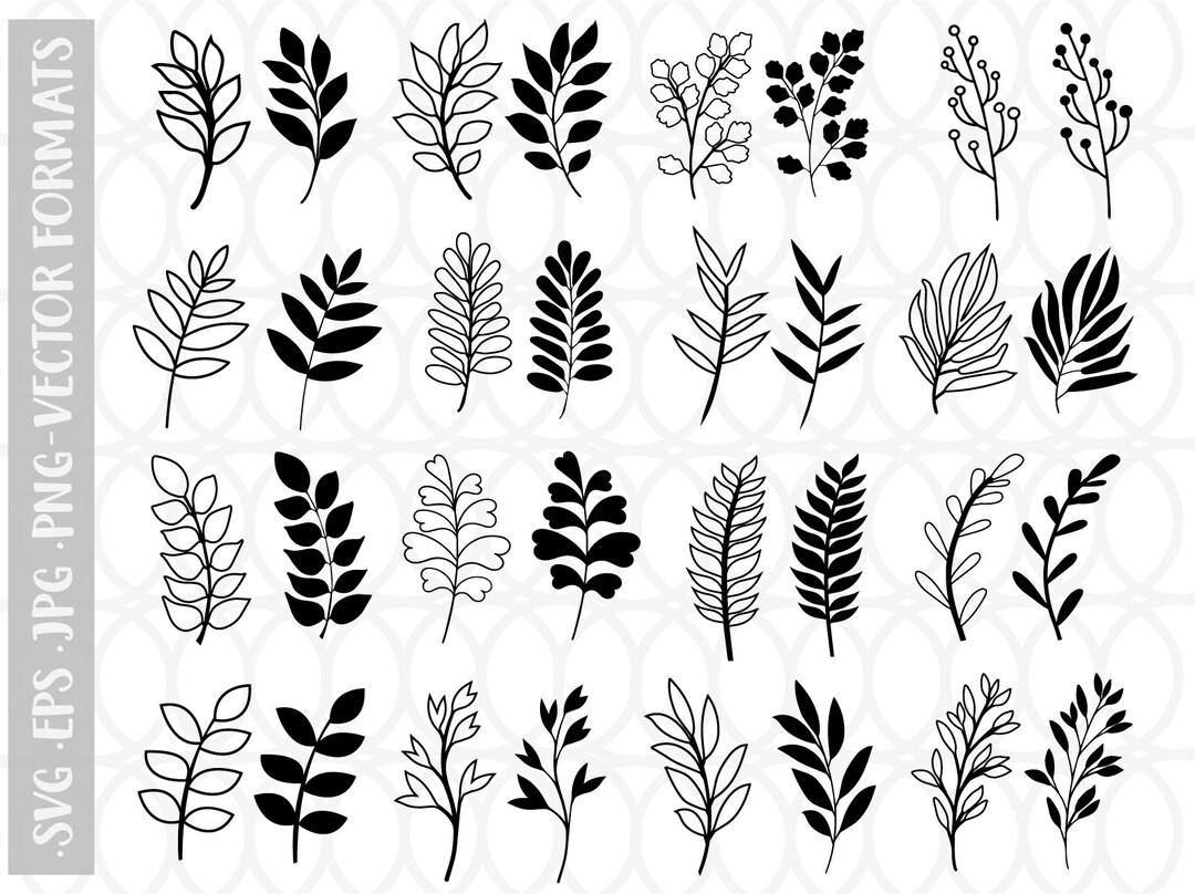 Leaves Svg Bundle, Branch Svg, Leaf Svg, Hand Drawn Leaves Svg, Hand ...