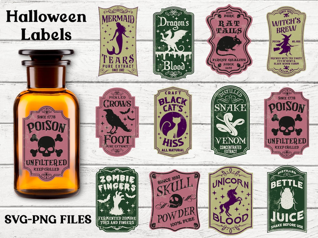 Halloween Potion Labels SVG, Witchcraft Clipart (SVG & PNG) - Etsy