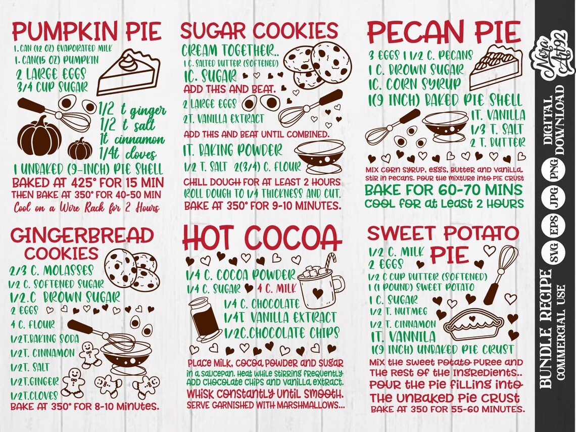 Bundle Recipe SVG, Kitchen SVG Bundle, Chocolate Chip Cookie Recipe SVG ...
