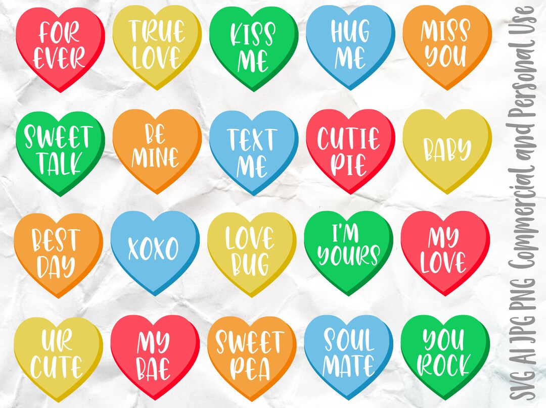 Conversation Hearts SVG Bundle Valentines Day Set Svg Hearts - Etsy
