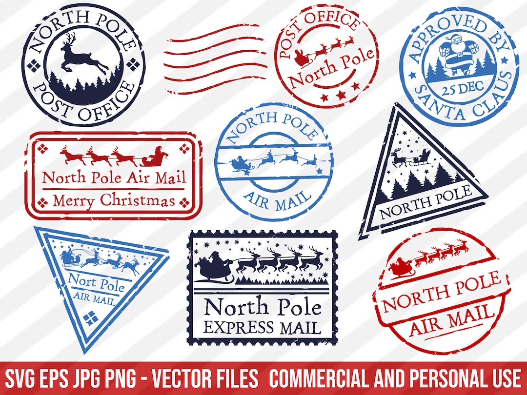 North Pole Stamps Bundle Svg, Christmas Svg Bundle, Christmas Stamps ...