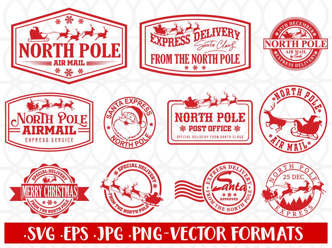Christmas SVG Bundle, Santa Claus Svg, Postage Seal SVG, Merry ...