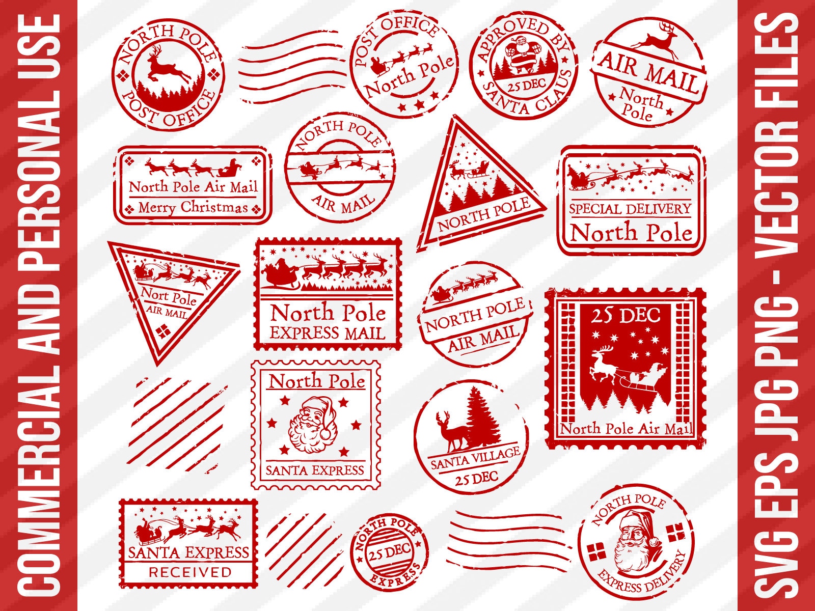 North Pole Stamps Bundle Svg, Christmas Svg Bundle, Christmas Stamps ...