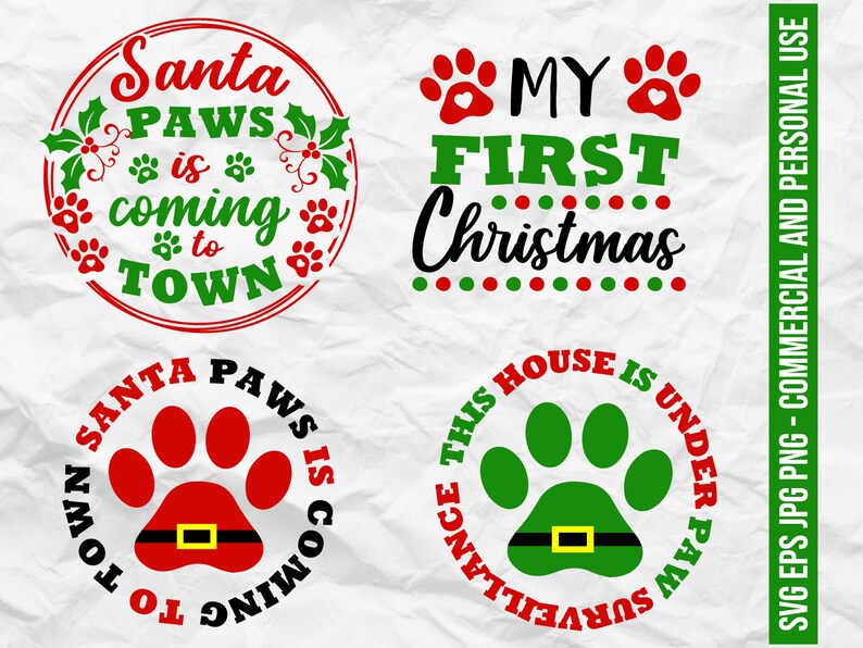 Santa Paws SVG Bundle, Pet Christmas Svg Bundle, Dog Christmas Svg, Dog ...