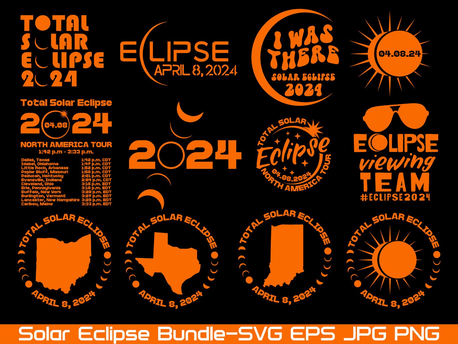 Solar Eclipse 2024 Svg Bundle, 2024 Eclipse Shirt Svg, Solar Eclipse ...