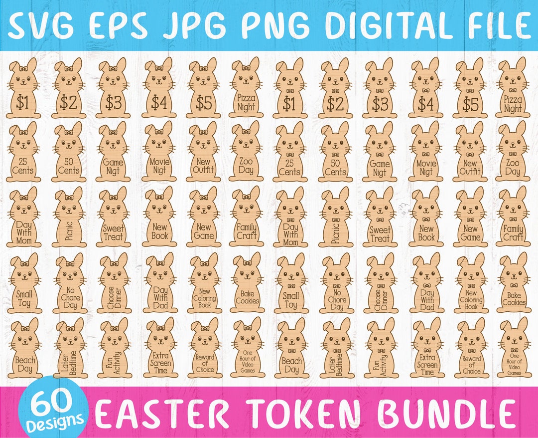 Easter Token Bundle SVG, Easter Egg Filler SVG, Laser Cut File ...