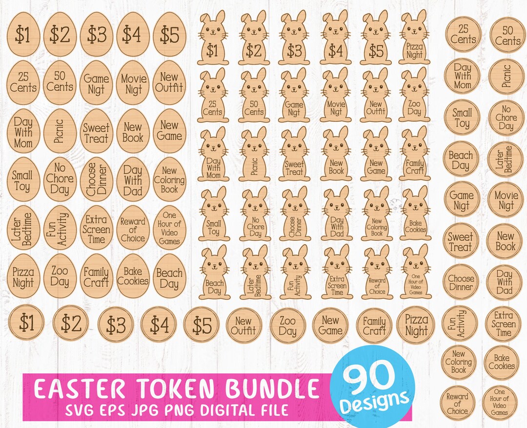 Easter Token Bundle SVG, Easter Egg Filler SVG, Laser Cut File ...