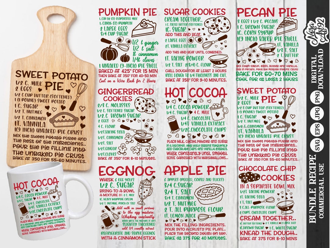 Bundle Recipe SVG, Kitchen SVG Bundle, Chocolate Chip Cookie Recipe SVG ...