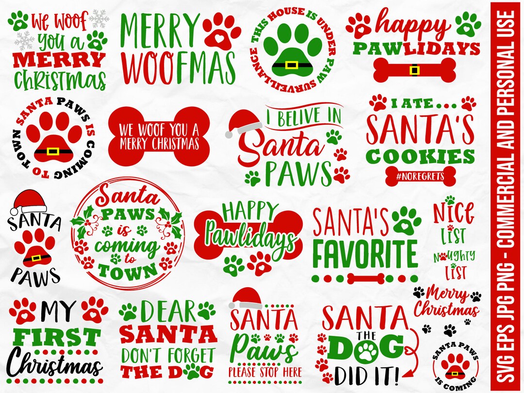 Santa Paws SVG Bundle, Pet Christmas Svg Bundle, Dog Christmas Svg, Dog ...