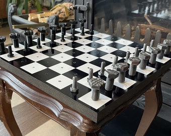 Chess Set From Bolts and Nuts With Glass Game Board / Real Car Engine ...