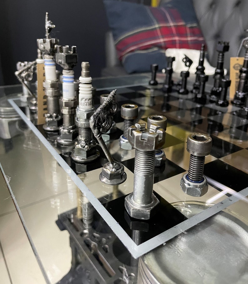 Engine Table With Chess Set // Engine Block Table / Gearhead / Man Cave ...
