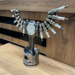 Piston Clock With Spark Plug Wing / Real Car Engine Parts / Piston ...