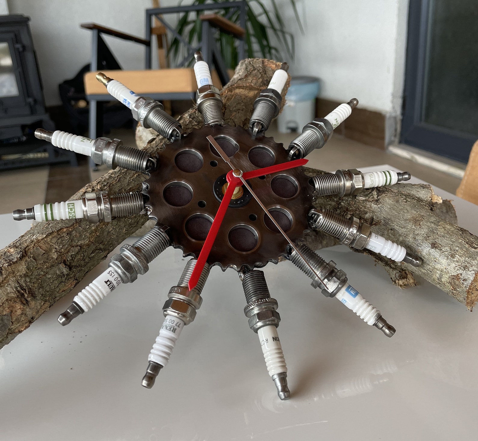Spark Plug Sun Wall Clock / Large Urban Clock / Handforged Clock / Gift ...