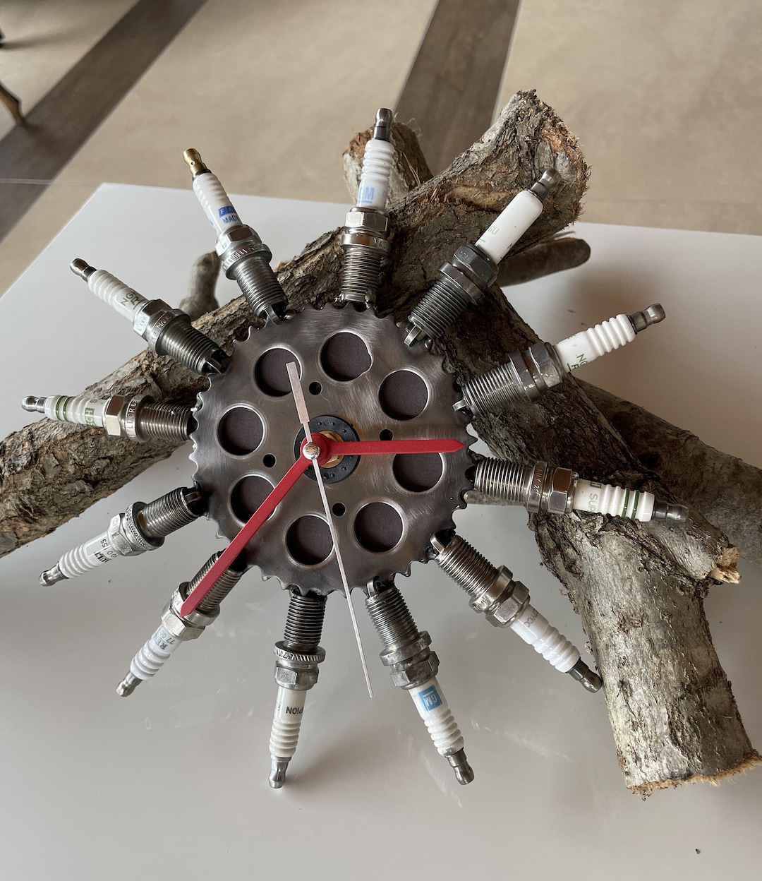 Spark Plug Sun Wall Clock / Large Urban Clock / Handforged Clock / Gift ...