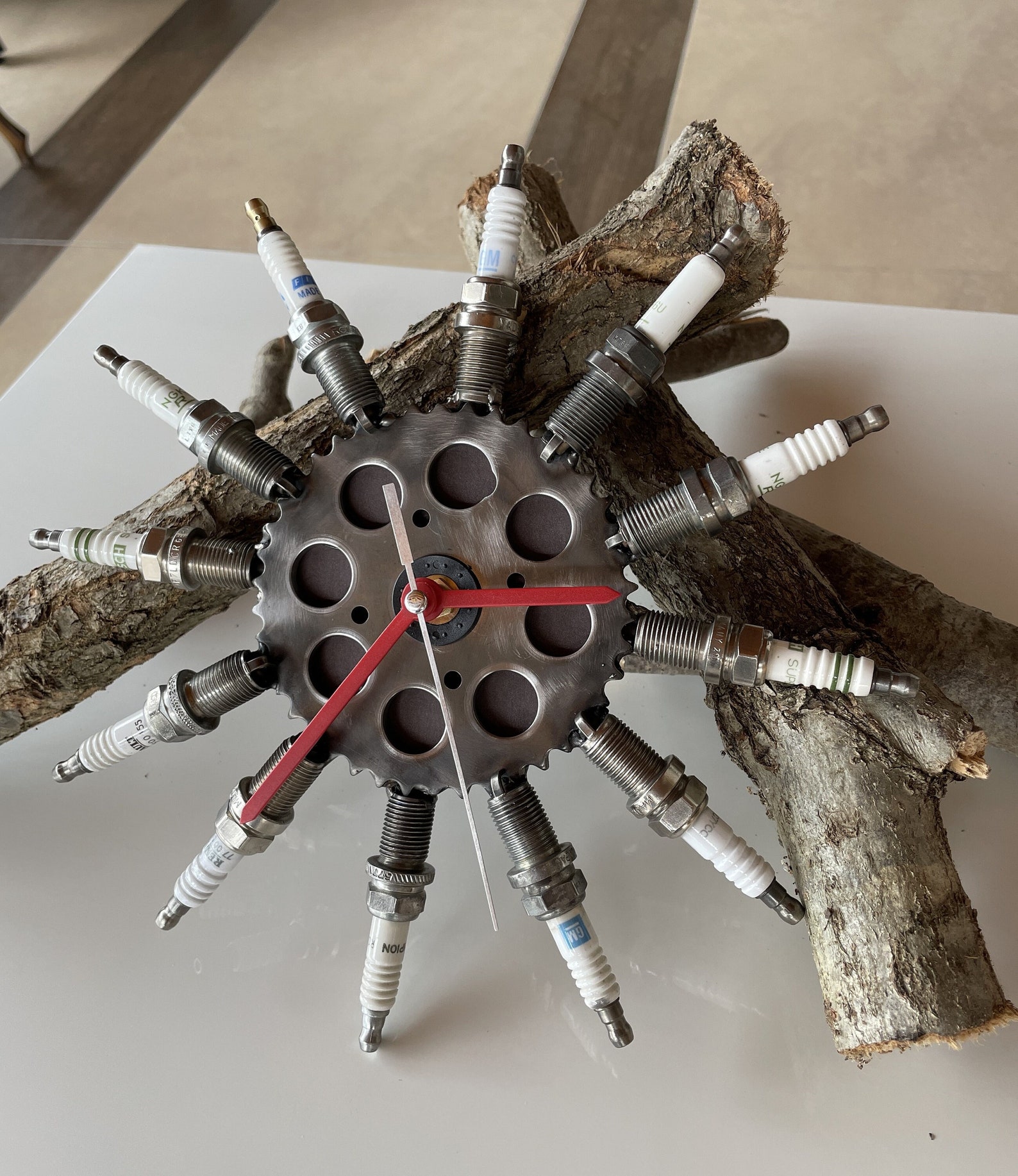 Spark Plug Sun Wall Clock / Large Urban Clock / Handforged Clock / Gift ...