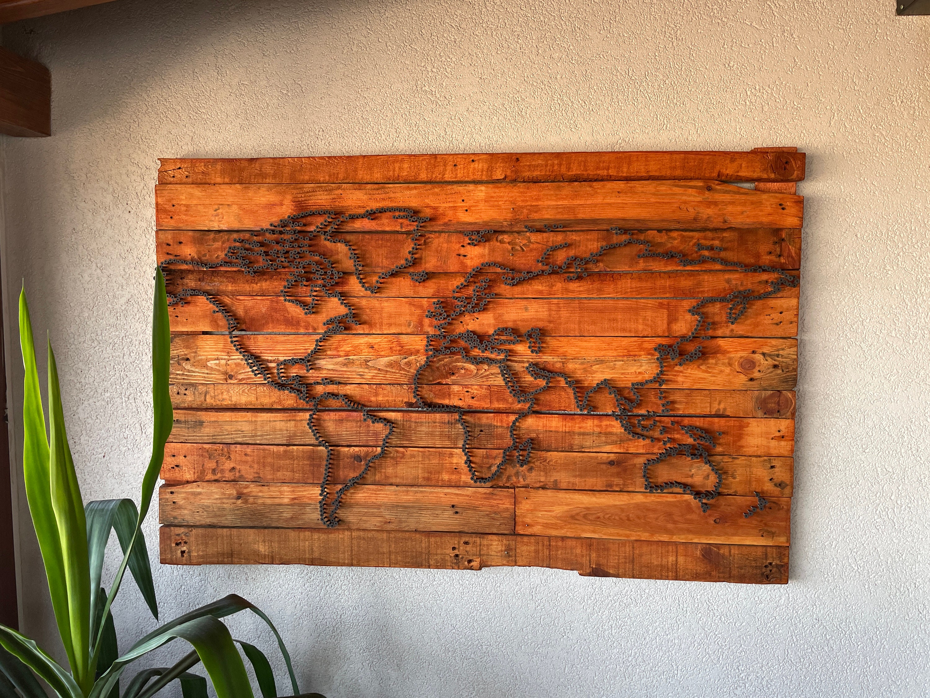 Wooden Pallet World Map | Industrial Nail Art | Handmade Wall Decor - Etsy