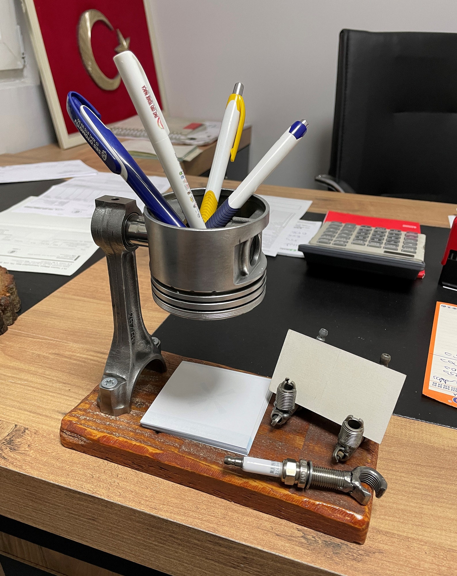 Personalized Wooden Piston Office Pen Holder / Real Car Engine Parts ...