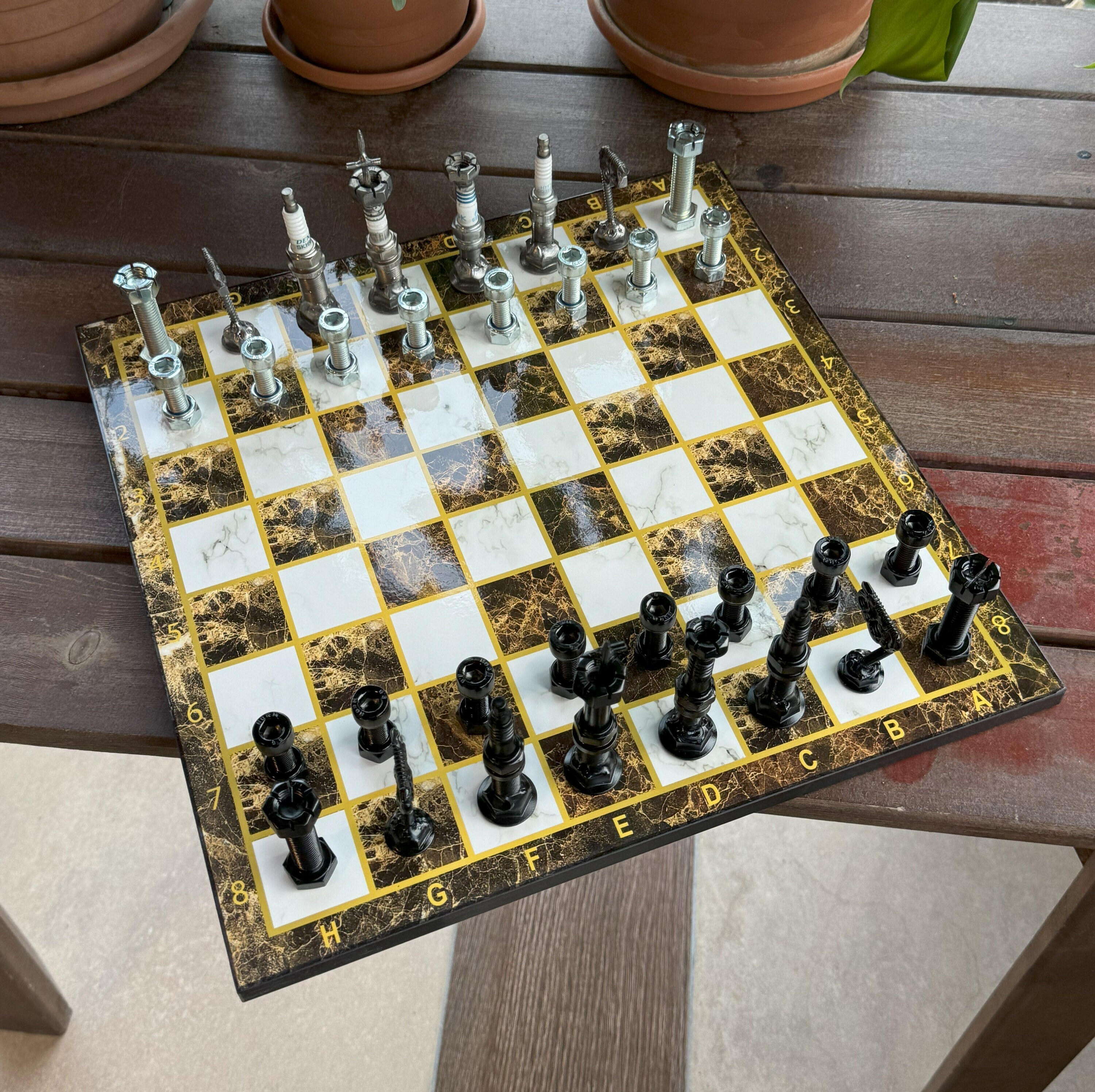 Chess From Bolts and Nuts / Real Car Engine Parts / Golden Board ...