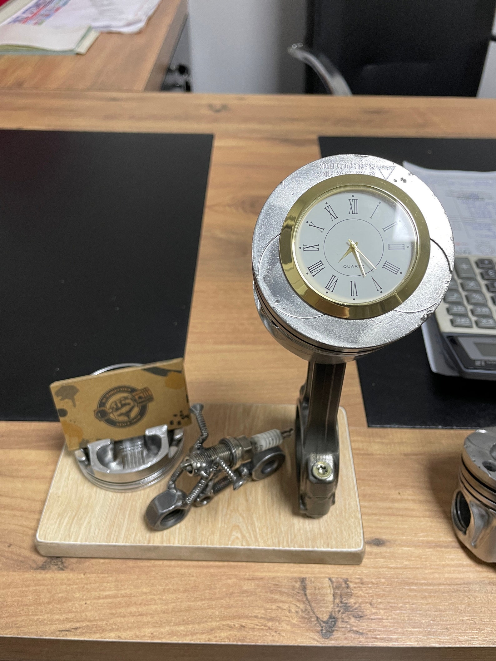 Piston Clock / Real Car Engine Parts / Piston Trinket / Wooden Based ...