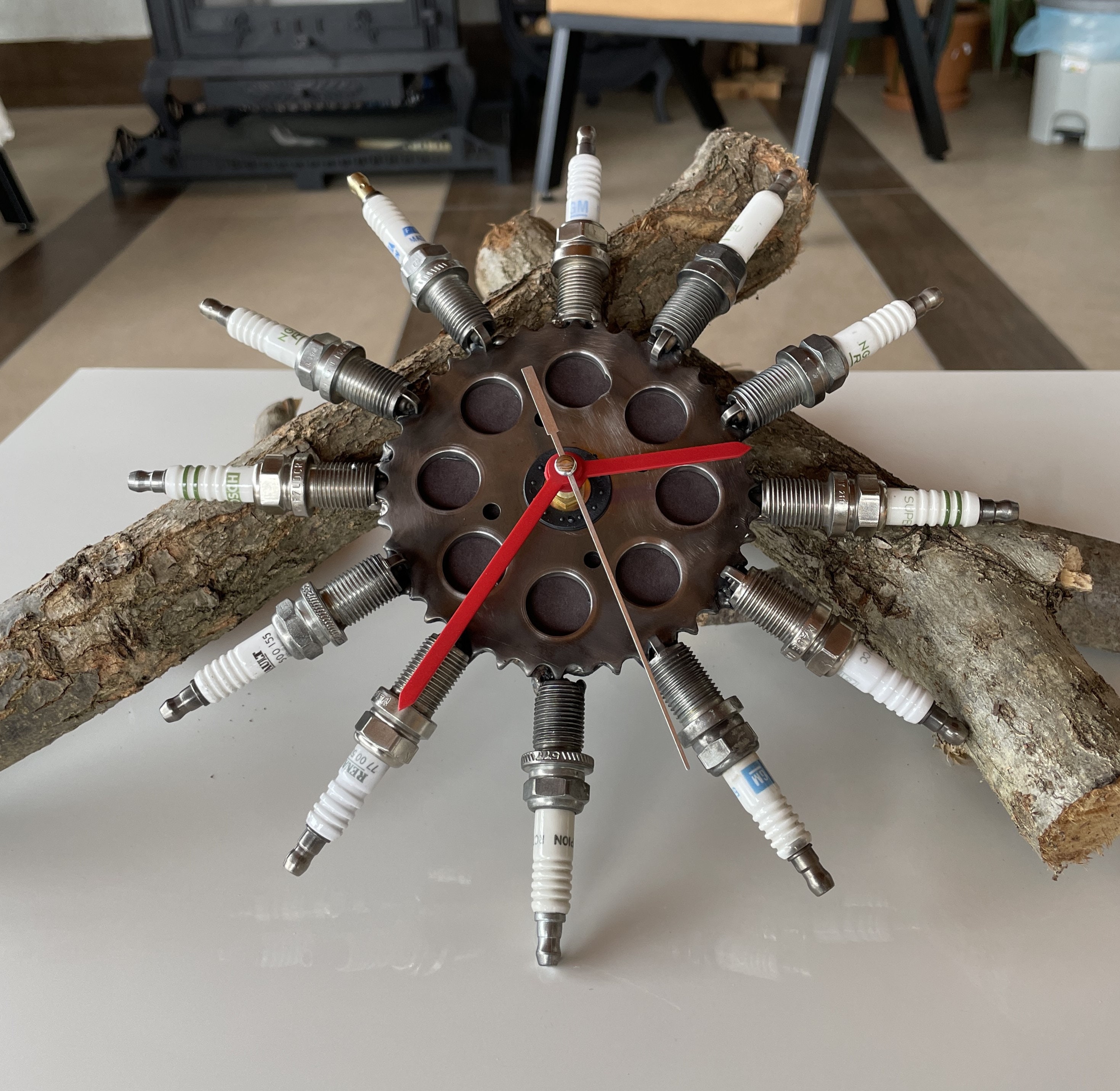 Spark Plug Sun Wall Clock / Large Urban Clock / Handforged Clock / Gift ...
