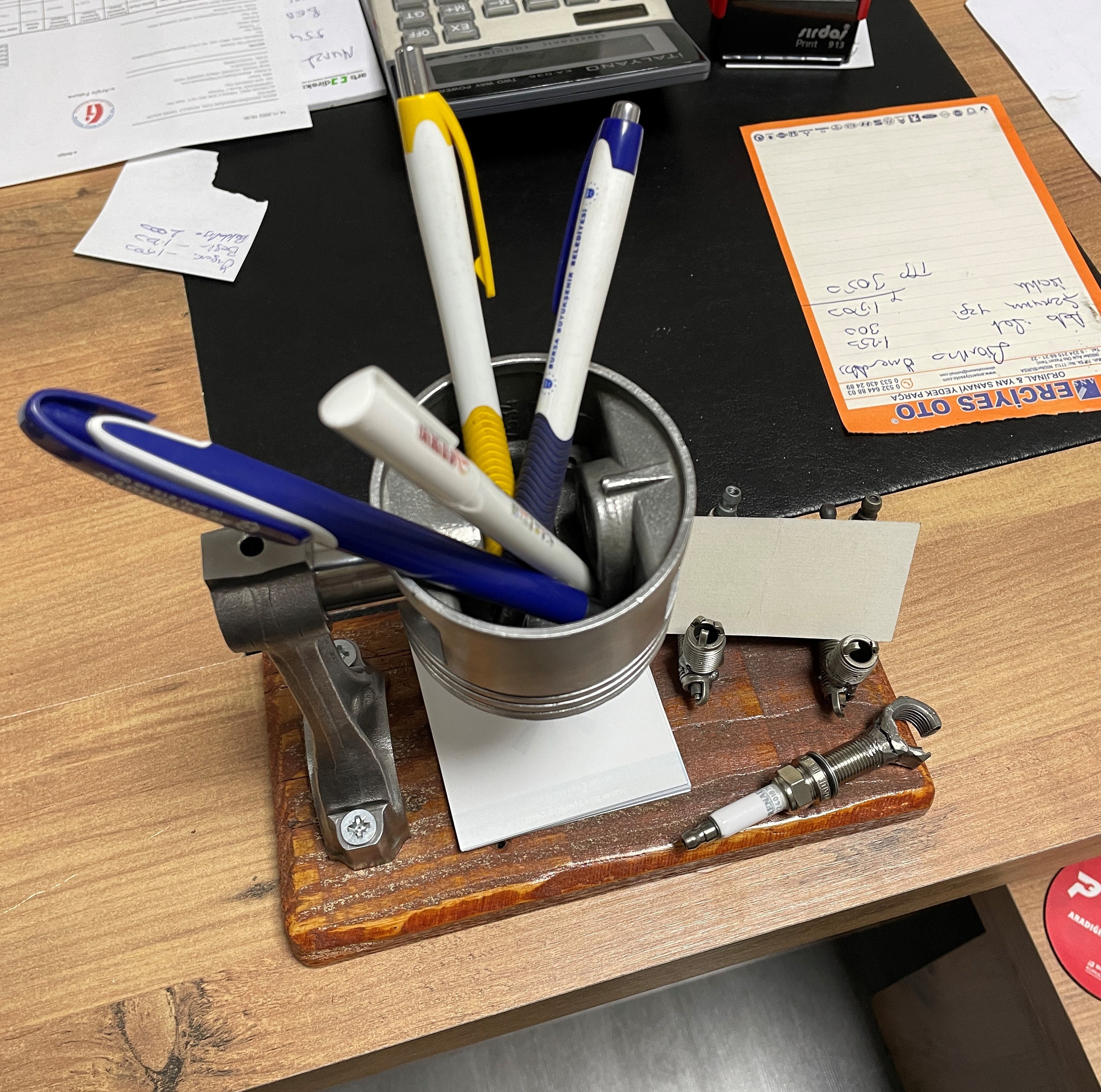 Personalized Wooden Piston Office Pen Holder / Real Car Engine Parts ...