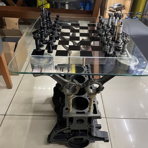 Engine Table With Chess Set // Engine Block Table / Gearhead / Man Cave ...