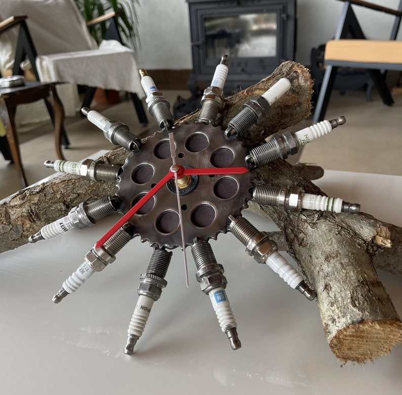 Spark Plug Sun Wall Clock / Large Urban Clock / Handforged Clock / Gift ...