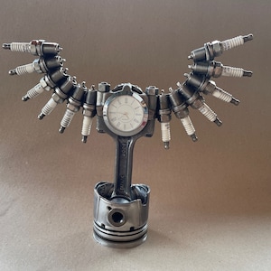 Piston Clock With Spark Plug Wing / Real Car Engine Parts / Piston ...
