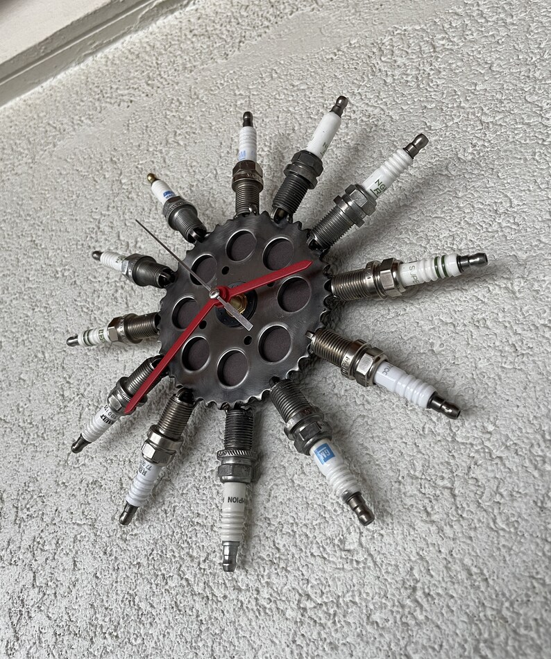 Spark Plug Sun Wall Clock / Large Urban Clock / Handforged Clock / Gift ...