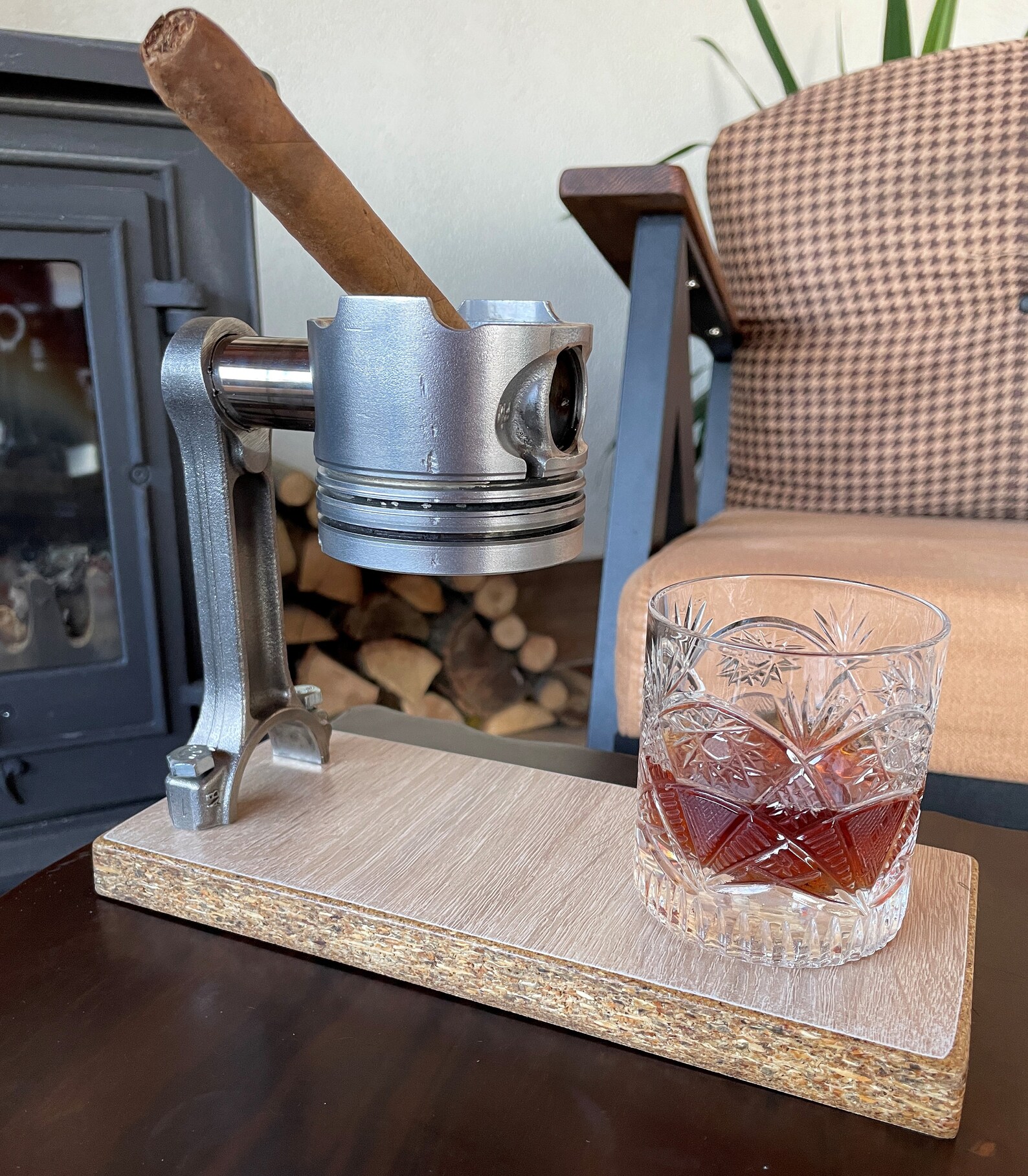 Piston Wooden Base Cigar Ashtray / Real Car Engine Parts / Piston and ...