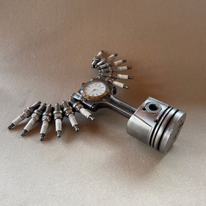 Piston Clock With Spark Plug Wing / Real Car Engine Parts / Piston ...